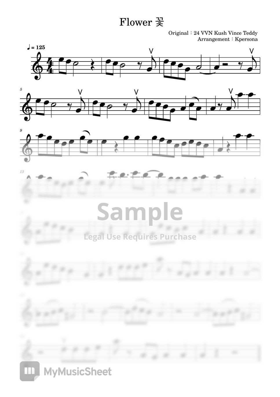 24 VVN Kush Vince Teddy - Flower (Flower - Jisoo) 樂譜 by KPersona