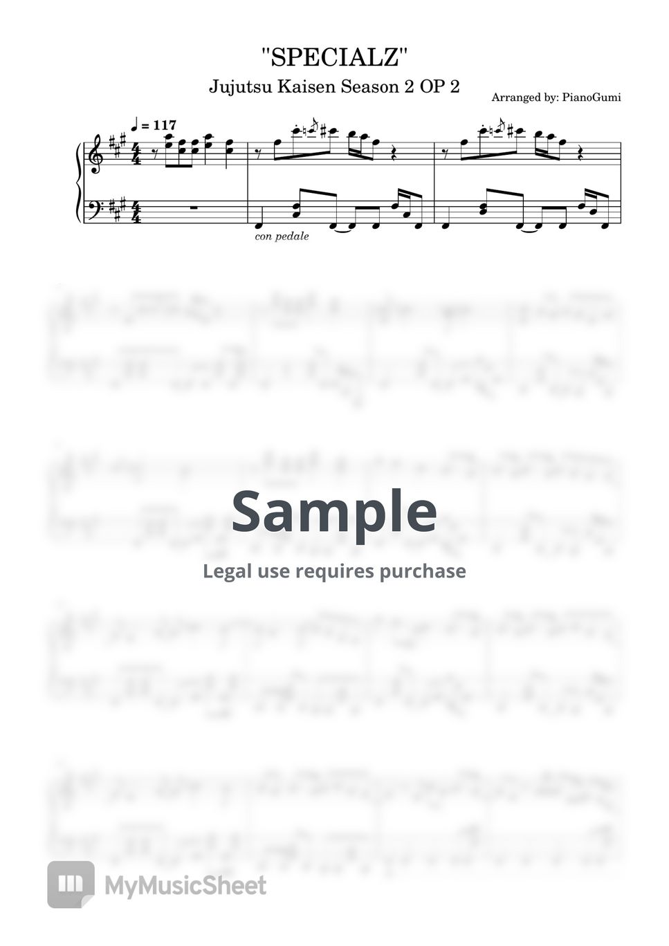 King Gnu - SPECIALZ (Jujutsu Kaisen Season 2 OP 2 - "SPECIALZ") Sheets by PianoGumi