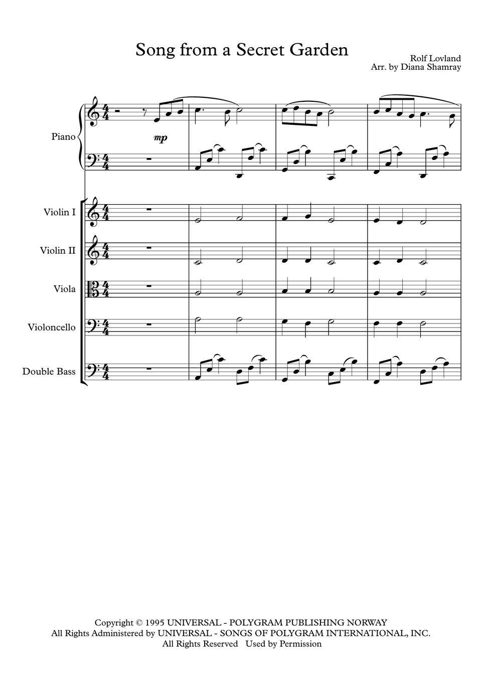 Rolf Lovland - Song From A Secret Garden Sheets by DiSha