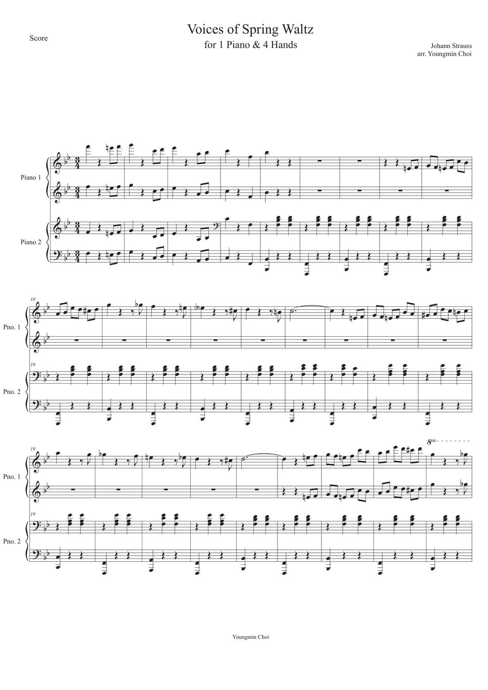 Johann Strauss - Voices of Spring Waltz for 4 Hands(봄의소리왈츠) (피아노 연탄곡) Hoja by Youngmin Choi