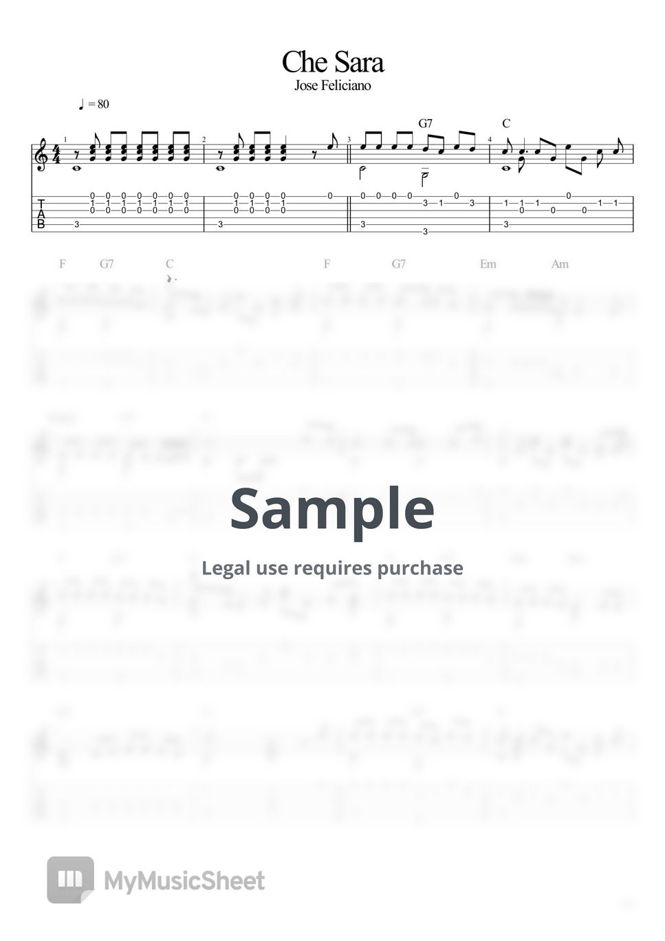 Jose Feliciano - Che Sara Sheets by Jose Feliciano