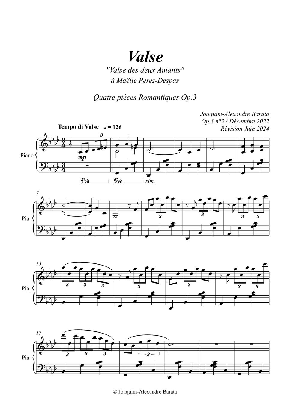 Joaquim-Alexandre Barata - Valse - Op.3 n°3 in F Minor 악보 by Joaquim ...