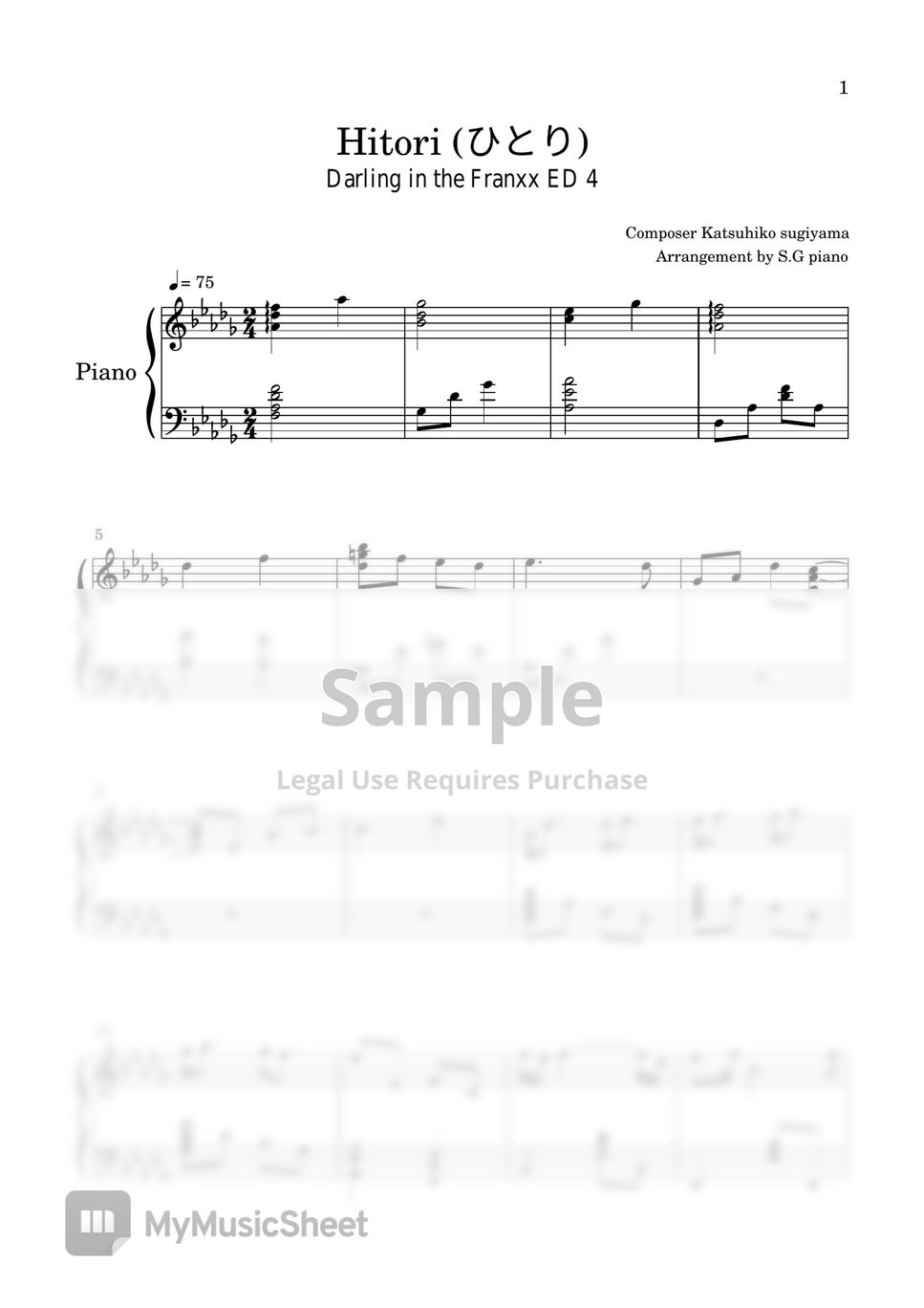 Haruka tomatsu - Darling in the franxx Ed 4 (Episode 13) Sheet Music by ...