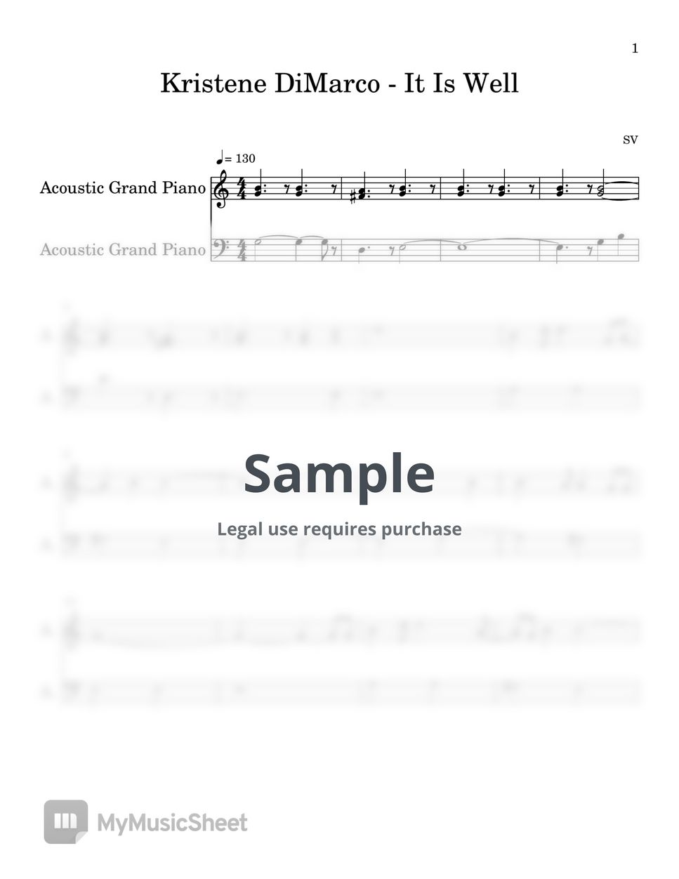 Kristene DiMarco - It Is Well (PIANO SHEET) Sheet Music by SV