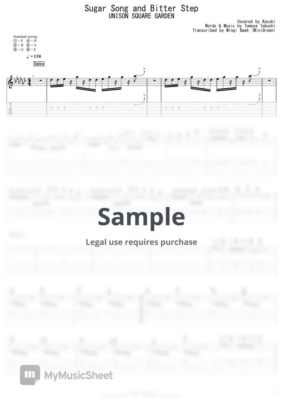 UNISON SQUARE GARDEN - Sugar Song and Bitter Step 악보 by Kazuki