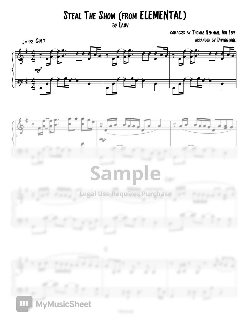 Lauv - Steal The Show (from ELEMENTAL) (piano sheet / 피아노 악보) Sheets by ...