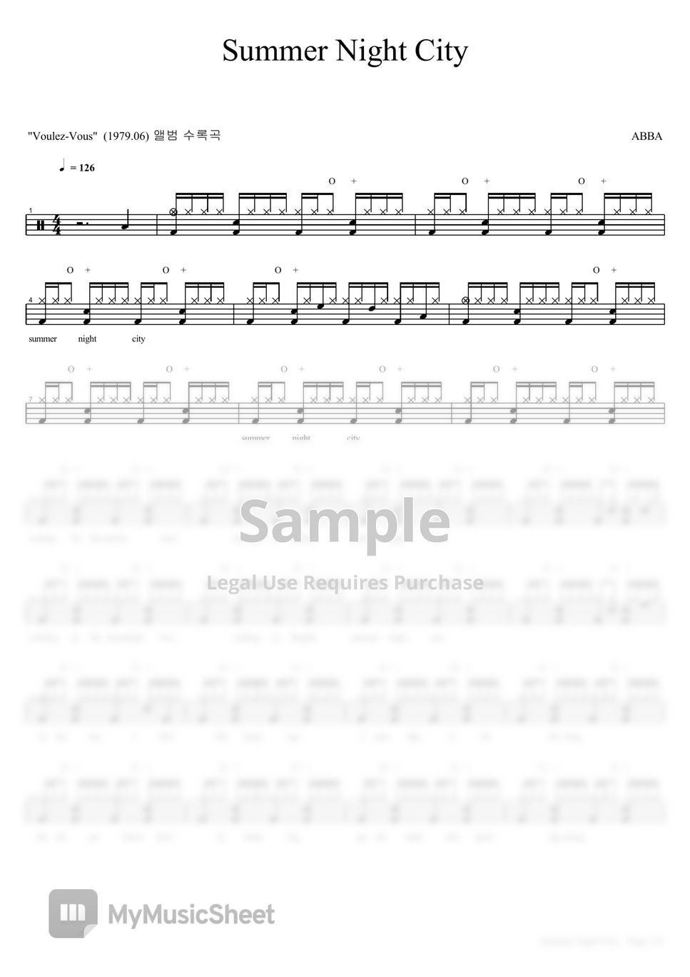 ABBA - Summer Night City 악보 by COPYDRUM