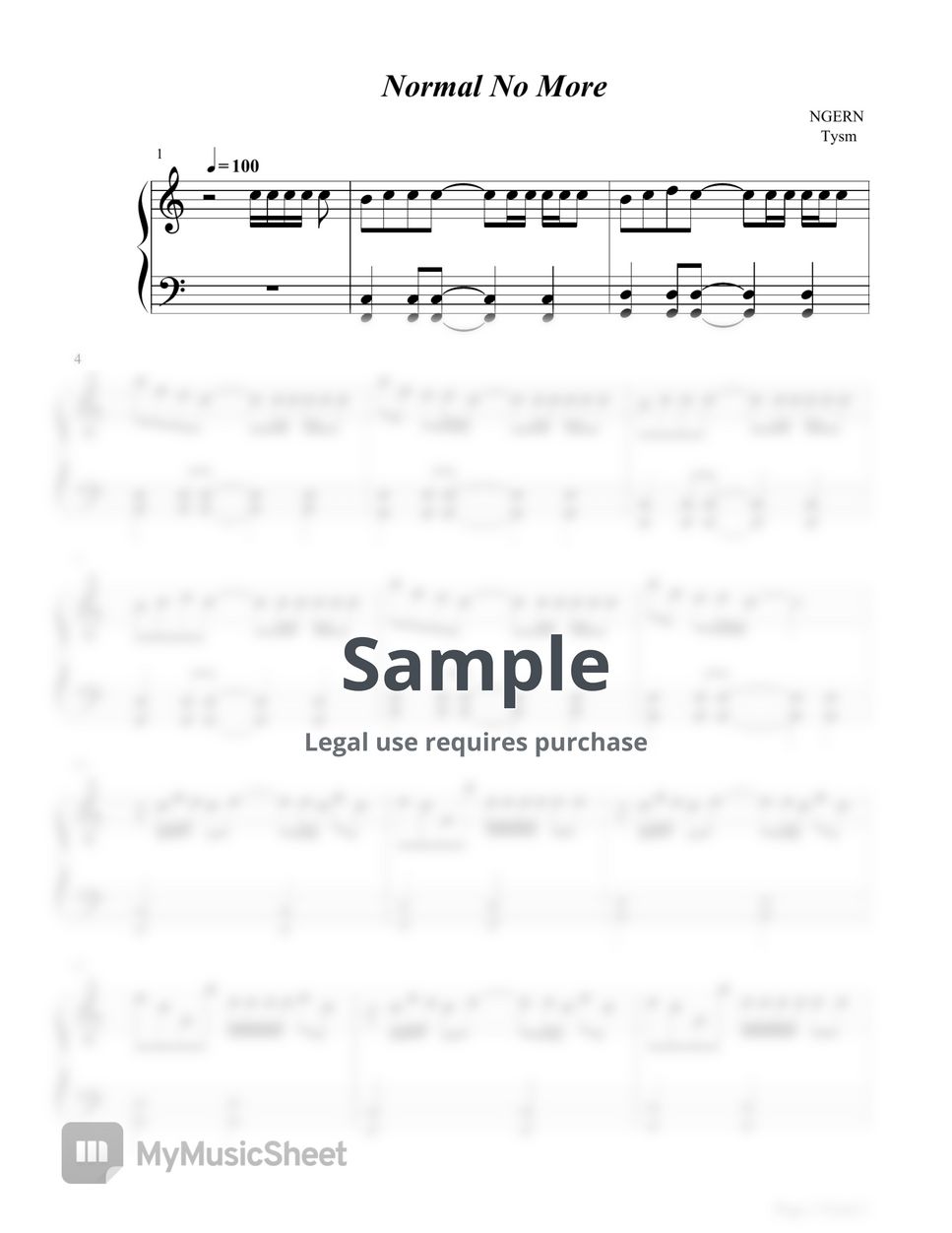 TYSM - Normal No More (C调简单版-TYSM) 악보 by Yilun