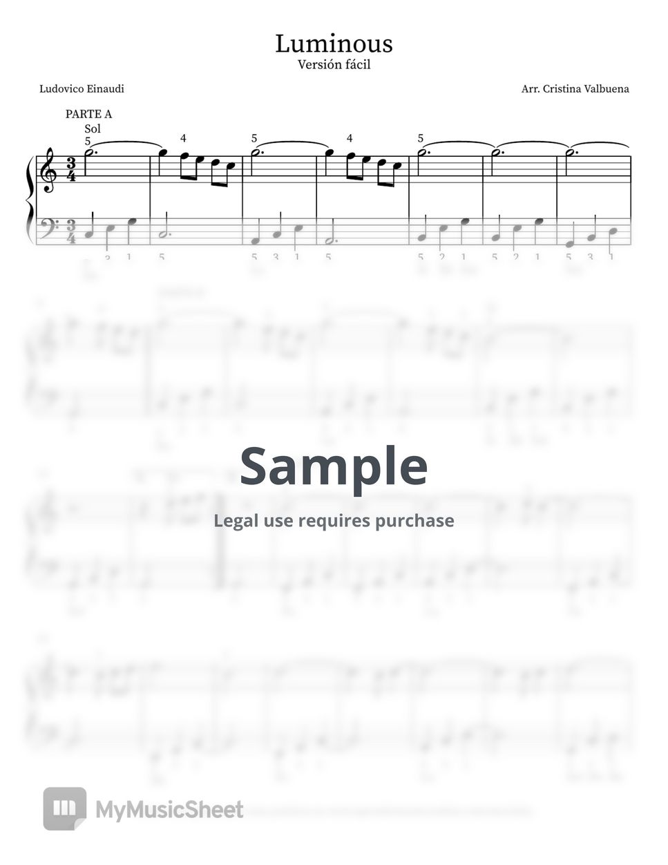 Ludovico Einaudi - Luminous Sheet Music by Cristina Valbuena