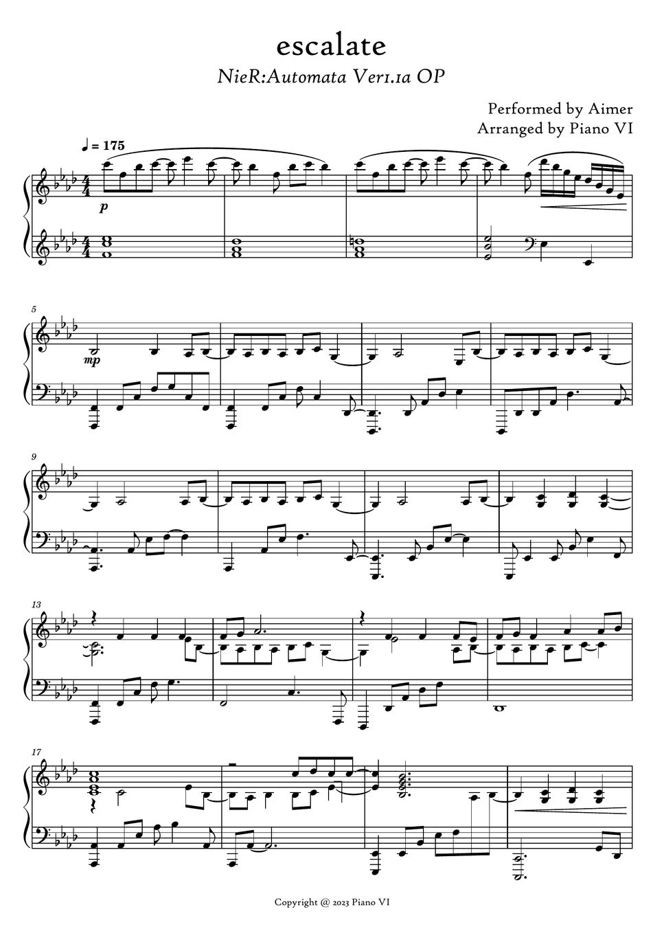 Aimer - escalate Sheets by Piano VI