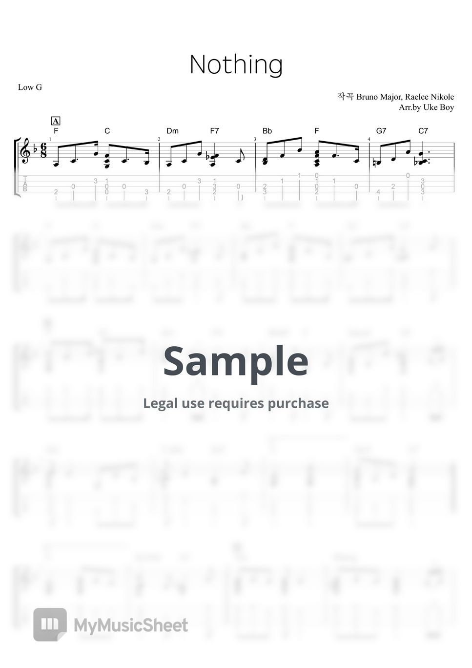 Bruno Major - Nothing Tab + 1staff by 우쿨소년