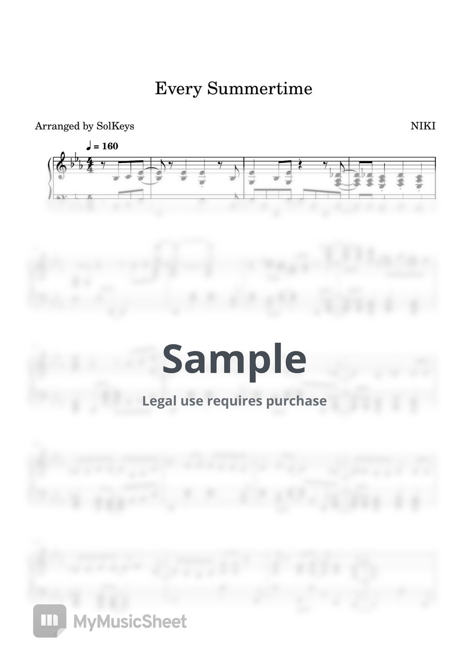 NIKKI - Every Summertime Sheet Music by SolKeys