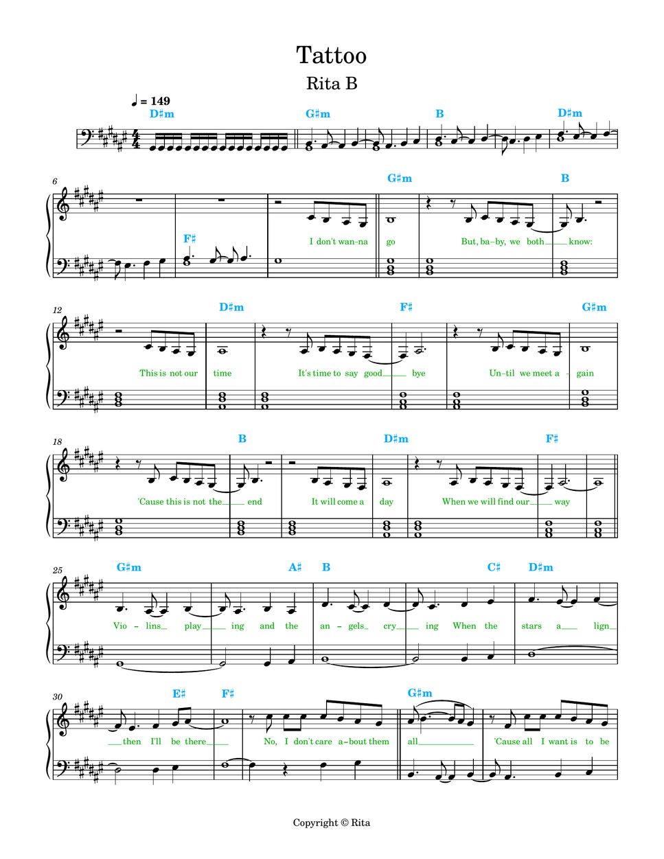 Loreen - Tattoo (Lyrics, chords) Sheet Music by Rita B