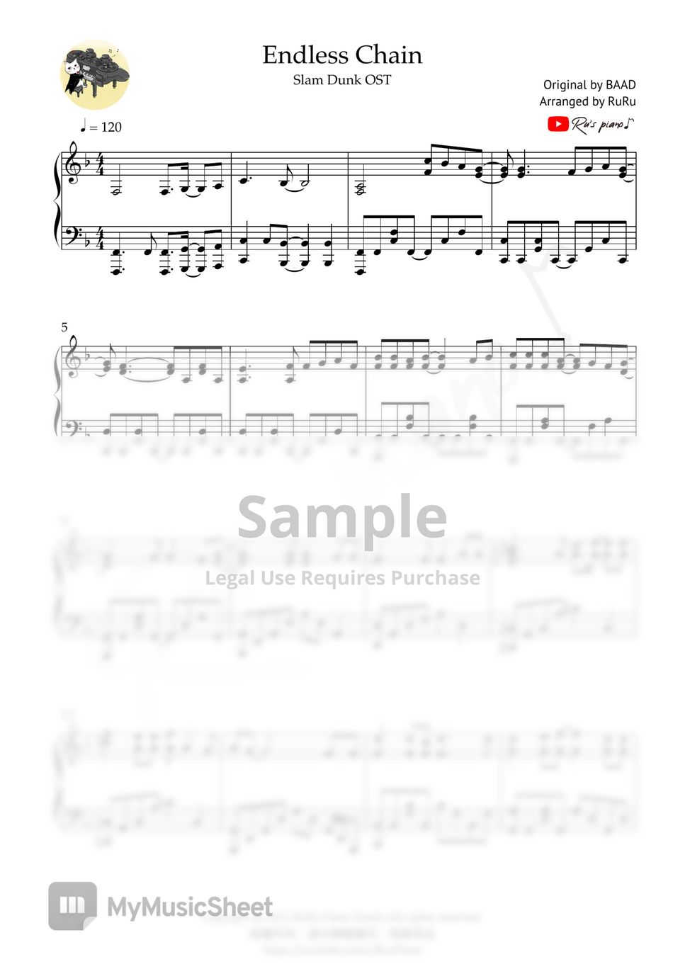 Slam Dunk OST - Endless Chain 乐谱 by Ru's Piano