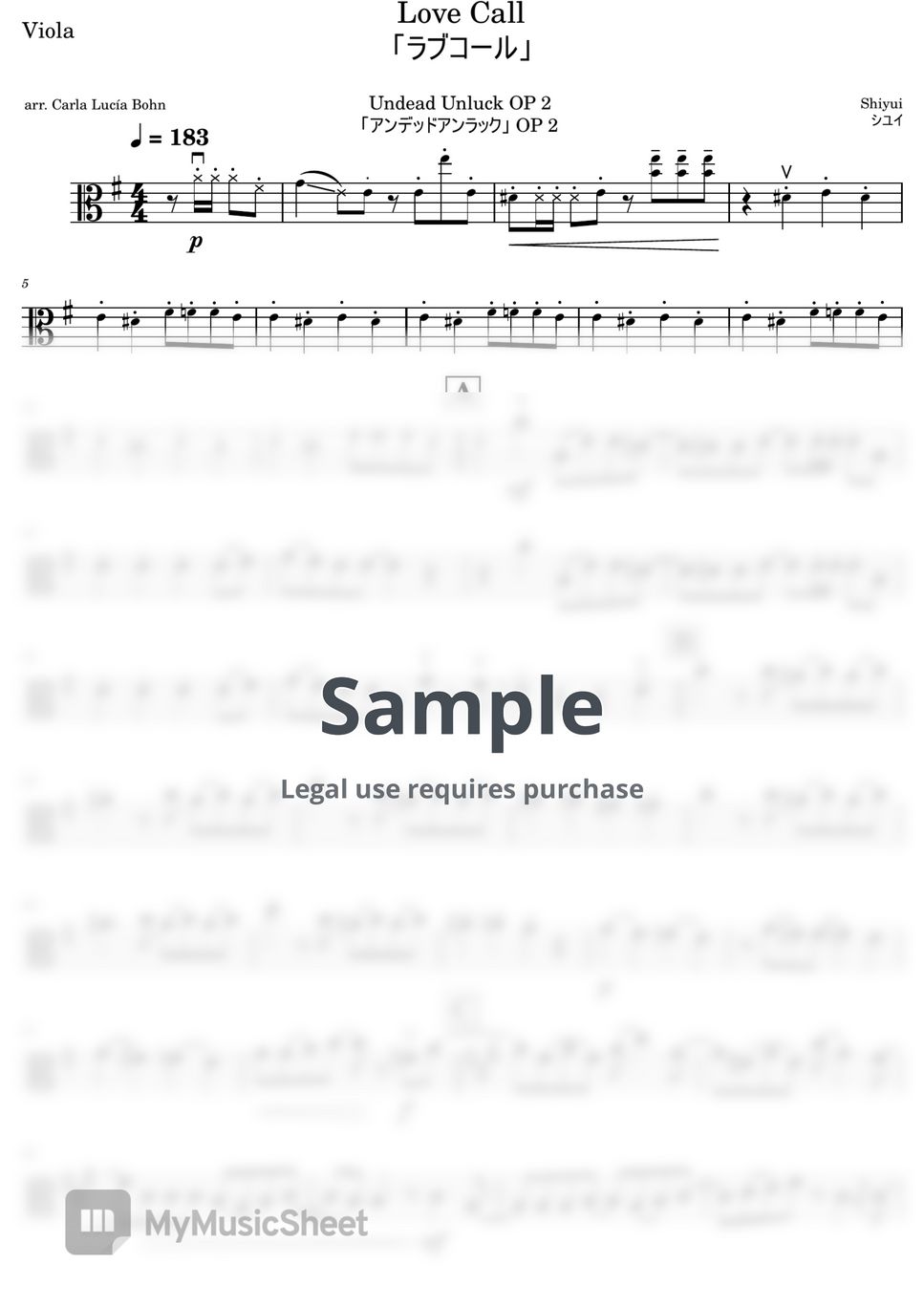 Shiyui - Love Call | Undead Unluck OP 2 [Viola] Sheets by Carla Lucía Bohn