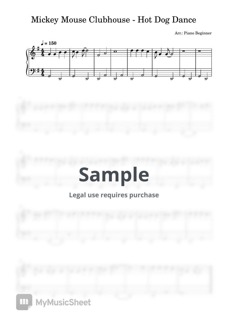 Hot Dog Dance - Mickey Mouse Clubhouse Sheet Music by Piano Beginner