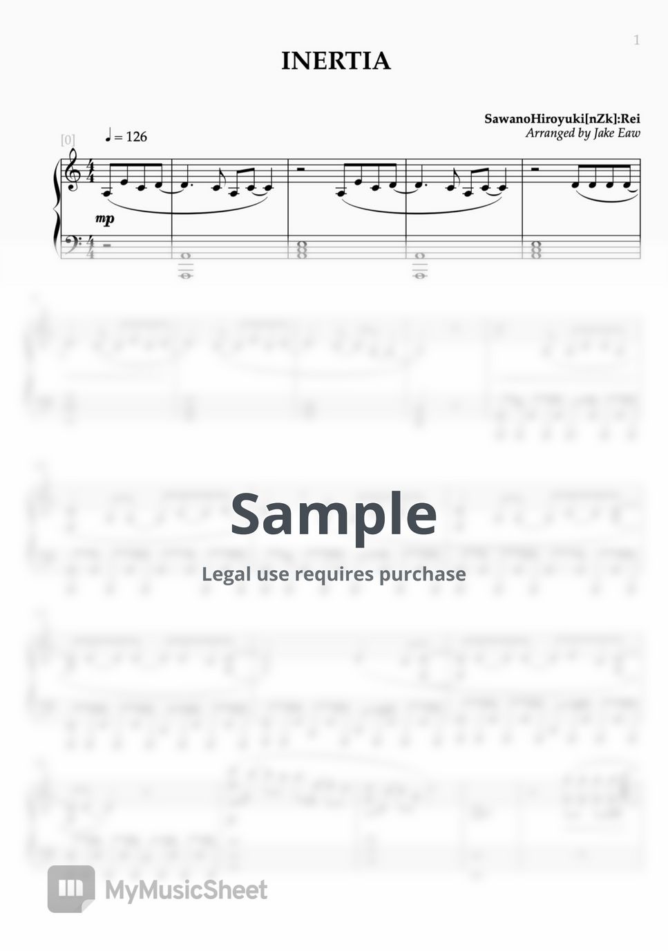 SawanoHiroyuki [nZk]:Rei - INERTIA Sheet Music by Jake Eaw