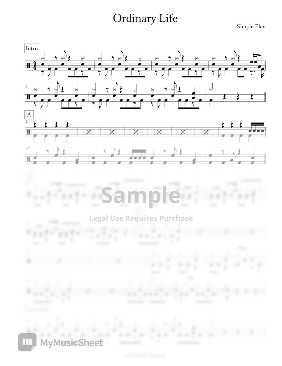 Simple Plan - Ordinary Life Sheet Music by Arkadia Drums