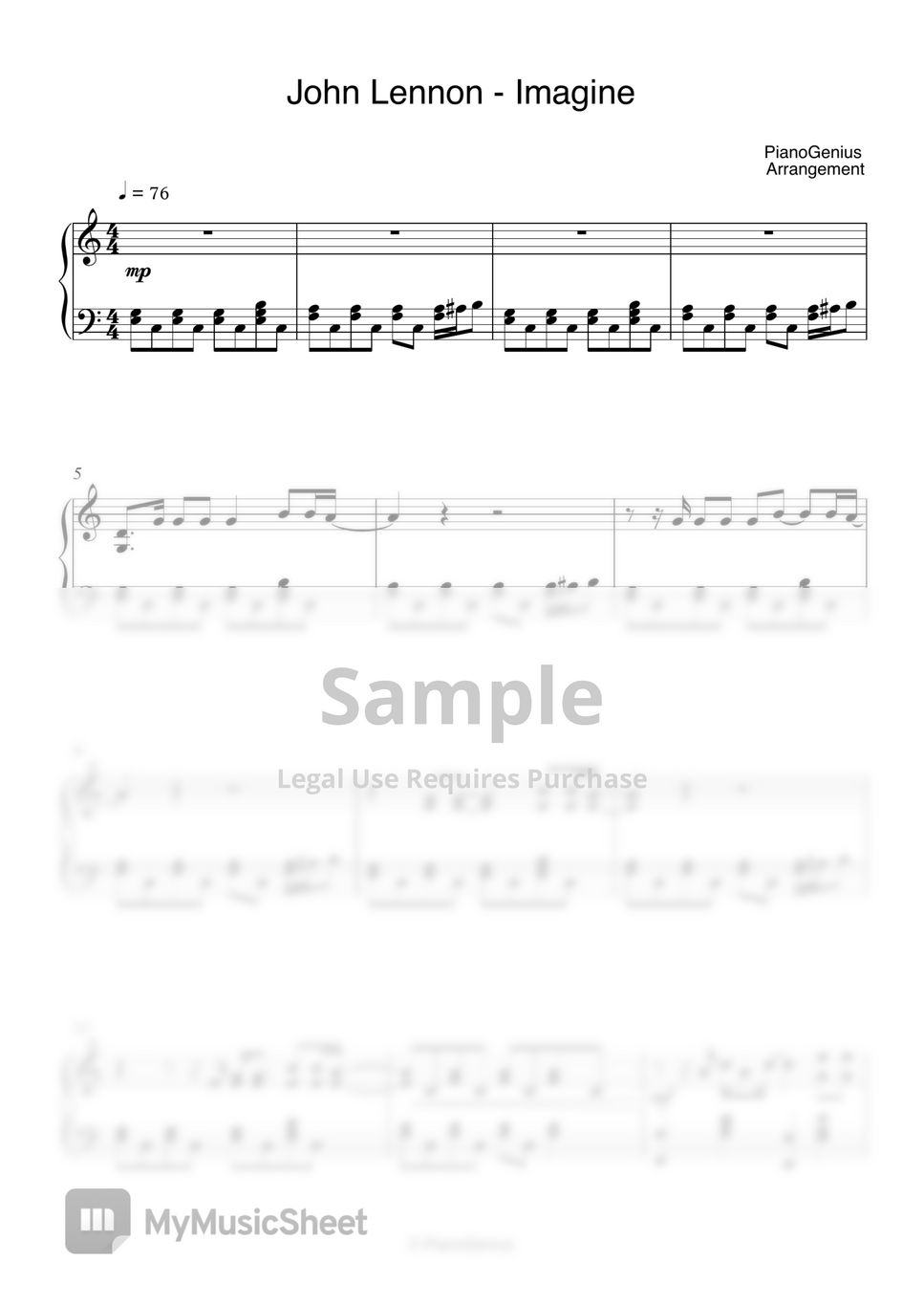 John Lennon - Imagine Sheet Music by PianoGenius