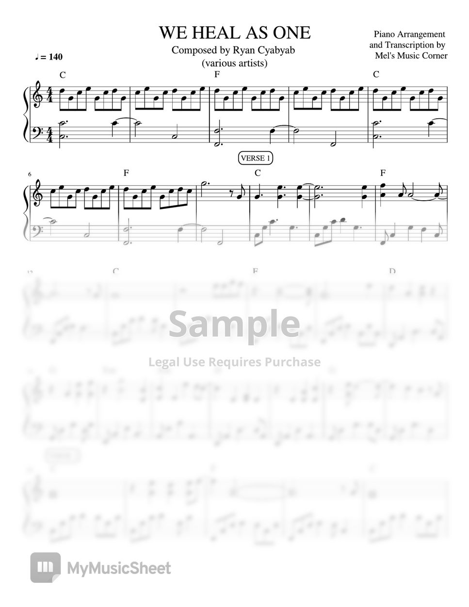 Ryan Cayabyab - We Heal as One (piano sheet music) Sheets by Mel's Music Corner