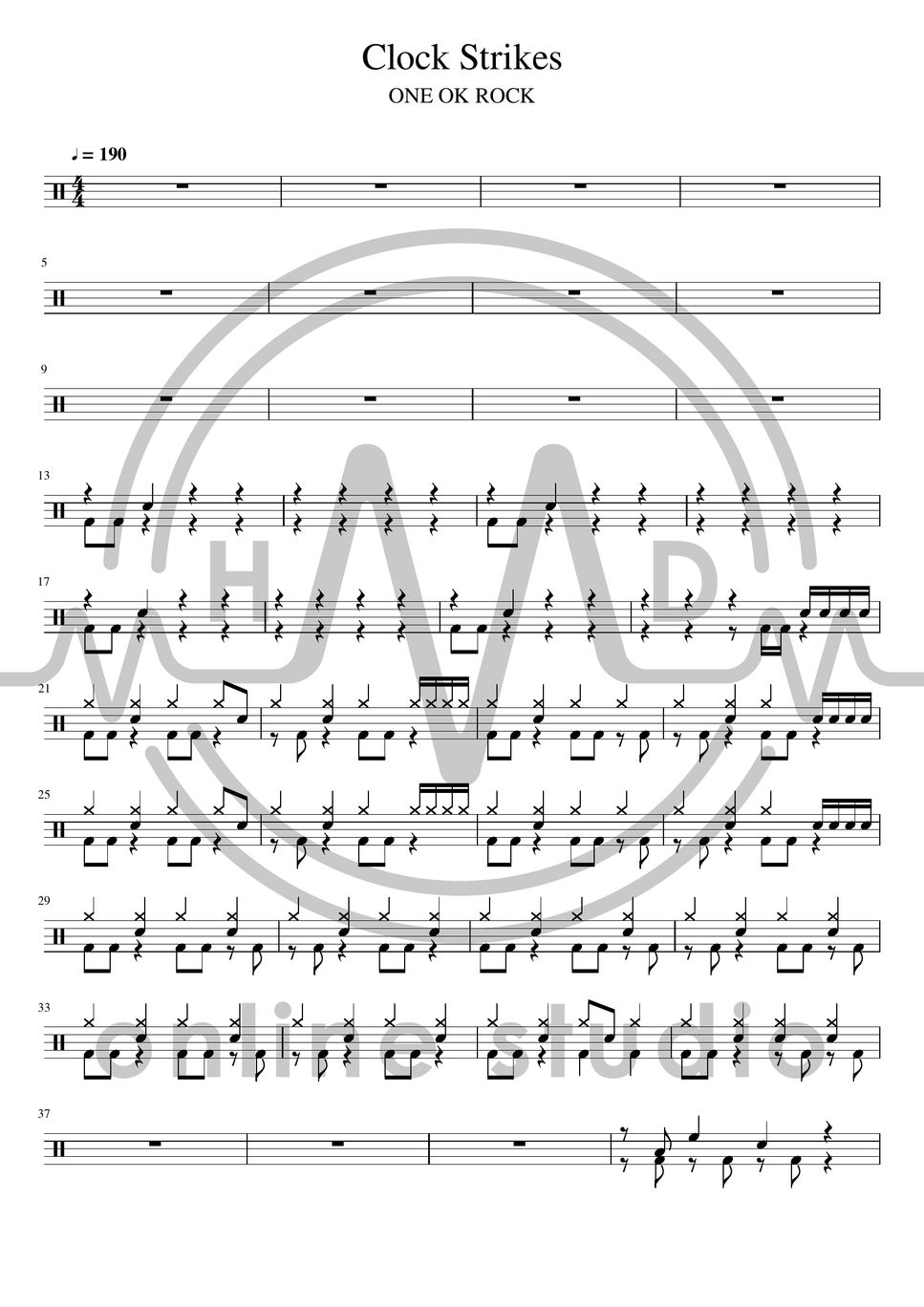 ONE OK ROCK - Clock Strikes (Drum) Sheets by HMD online studio