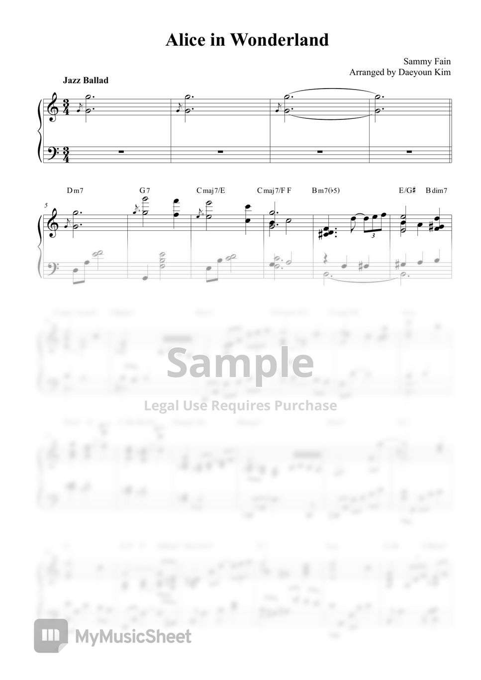 Sammy Fain - Alice in Wonderland Sheet Music by Daeyoun Kim