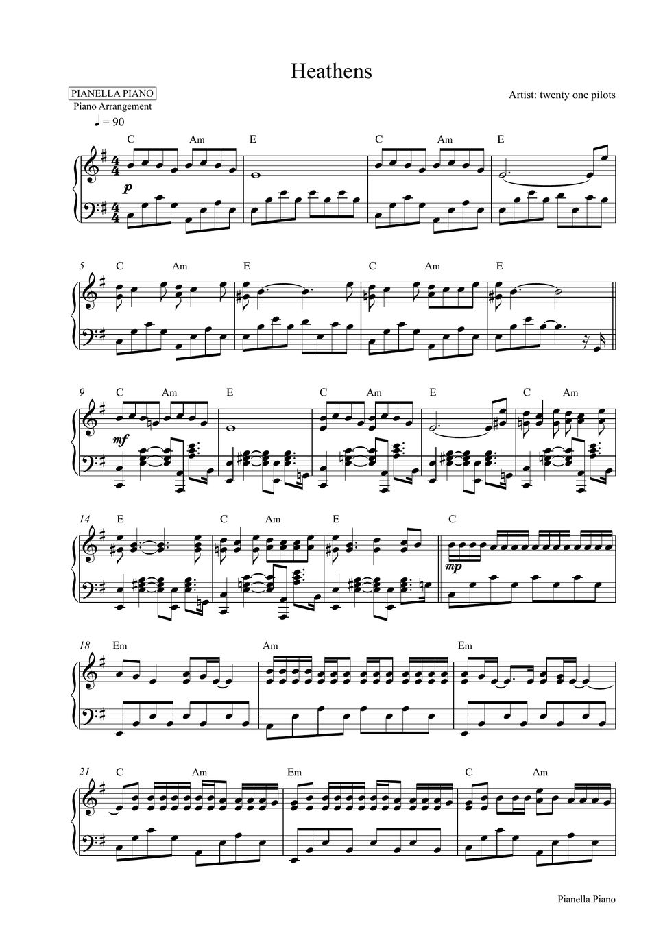 twenty one pilots - Heathens (Piano Sheet) Sheet by Pianella Piano