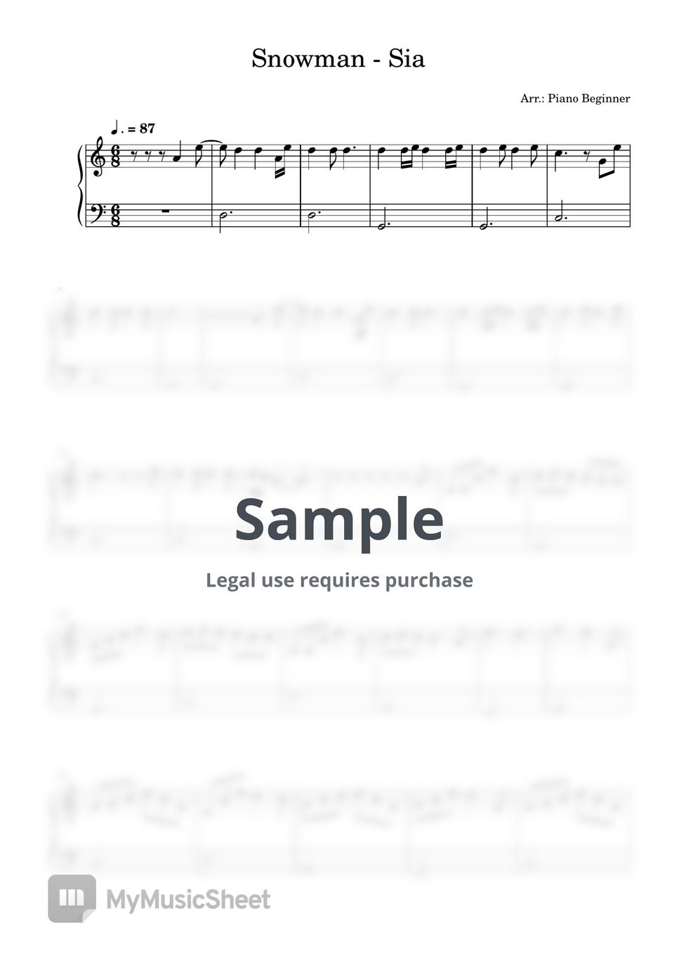 Sia - Snowman Sheets by Piano Beginner