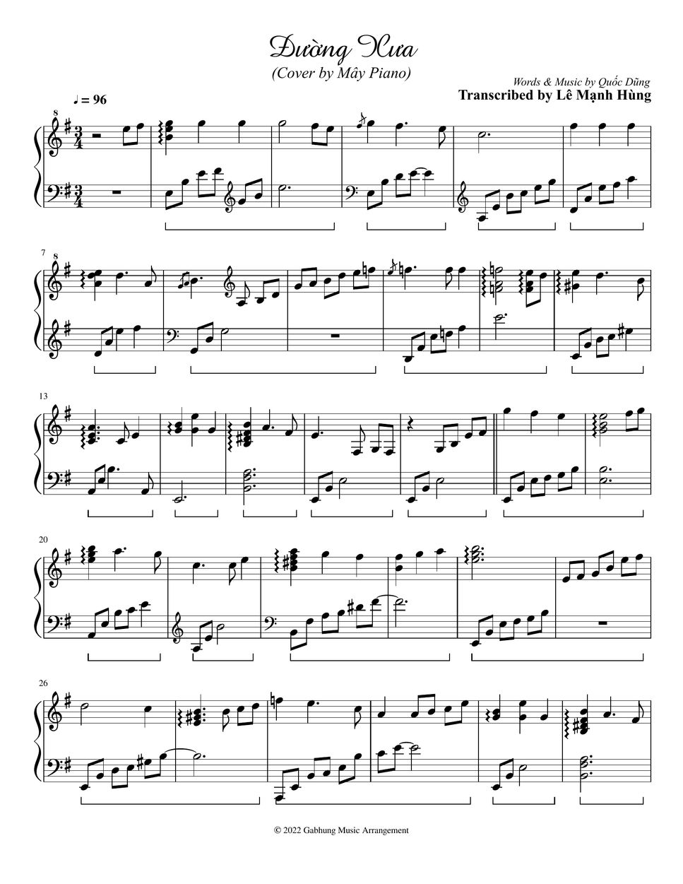 Cover by Mây Piano - Đường Xưa (Transcribed) แผ่น by Le Manh Hung