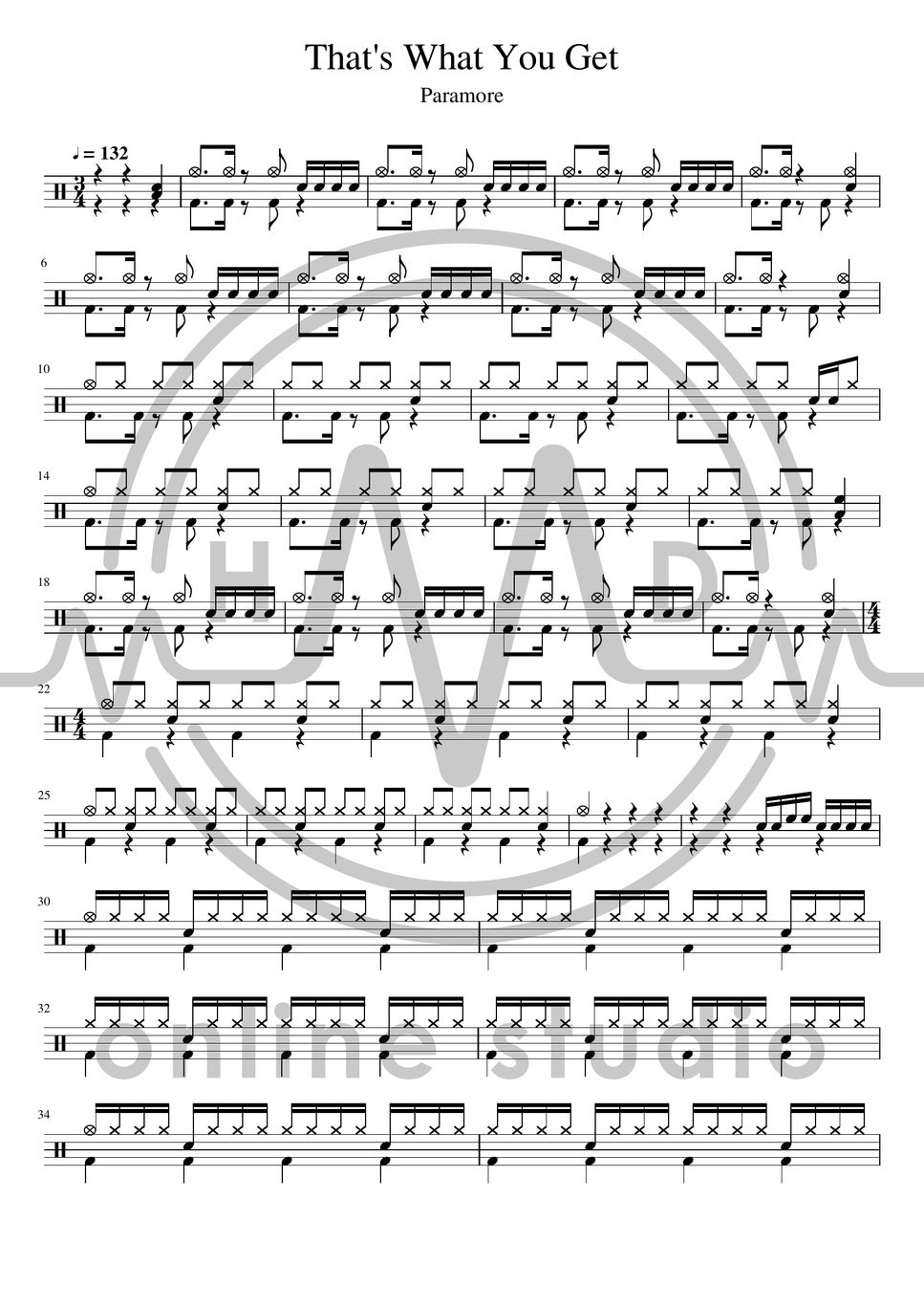 Paramore - That's What You Get (Drum) Sheets by HMD online studio