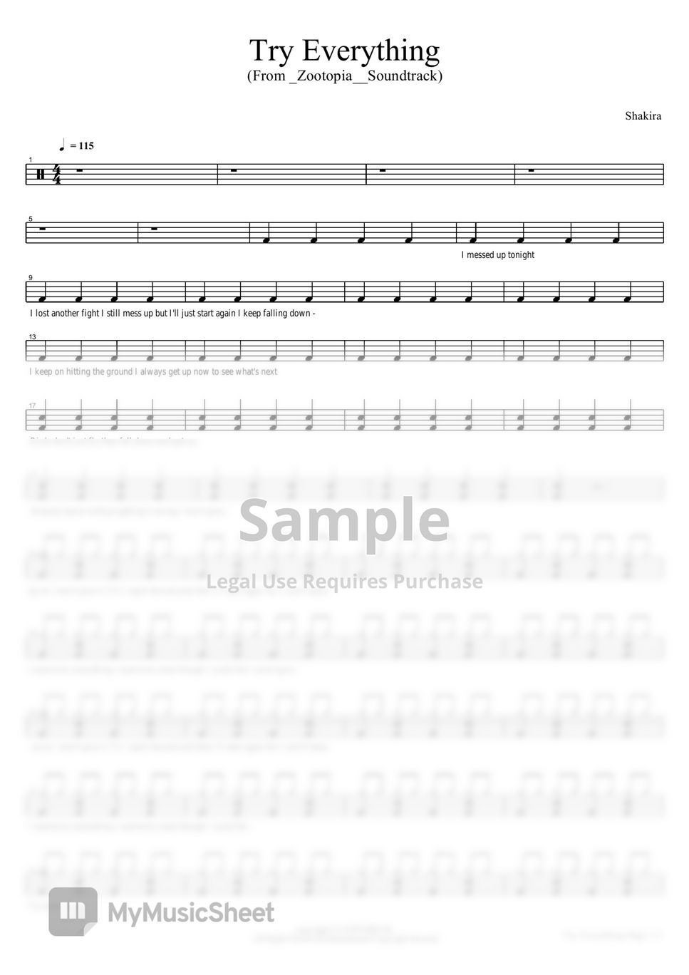 Shakira - Try Everything (From _Zootopia__Soundtrack) 악보 by COPYDRUM