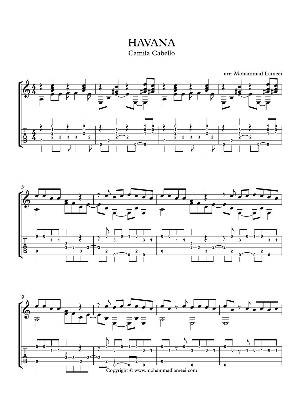 Camila Cabello - Havana Tab + 1staff by Mohammad Lameei