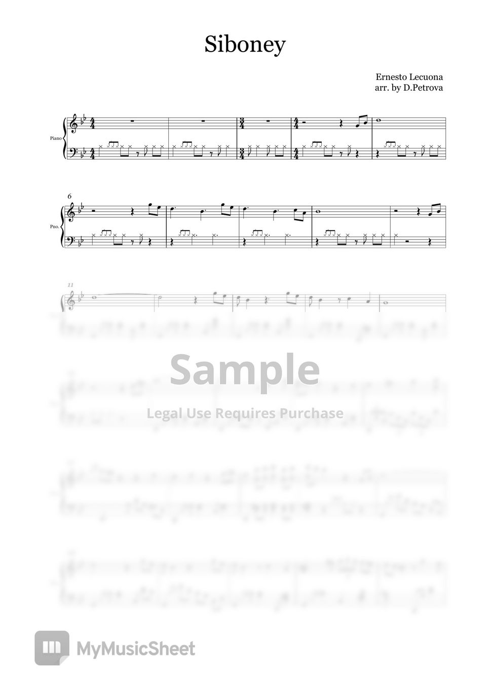 Ernesto Lecuona - Siboney (Solo Piano Arrangement) Sheet Music by D ...