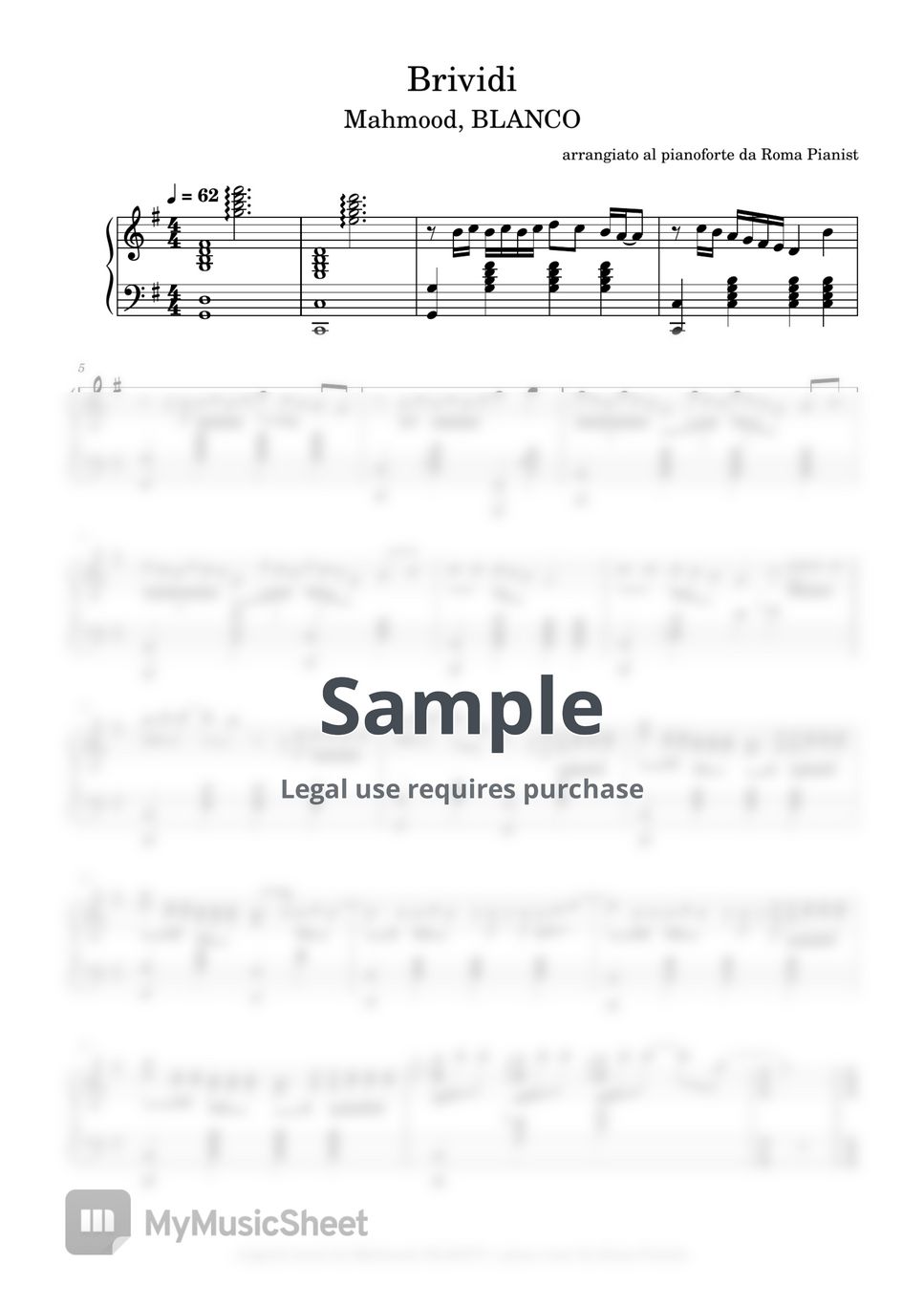 Mahmood, BLANCO - Brividi 악보 by Roma Pianist