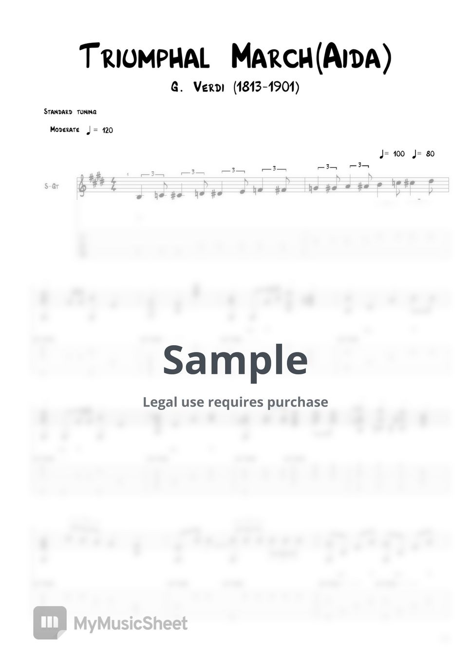 G. Verdi - Triumphal March(Aida) TAB+1 Staff by Agape Guitar