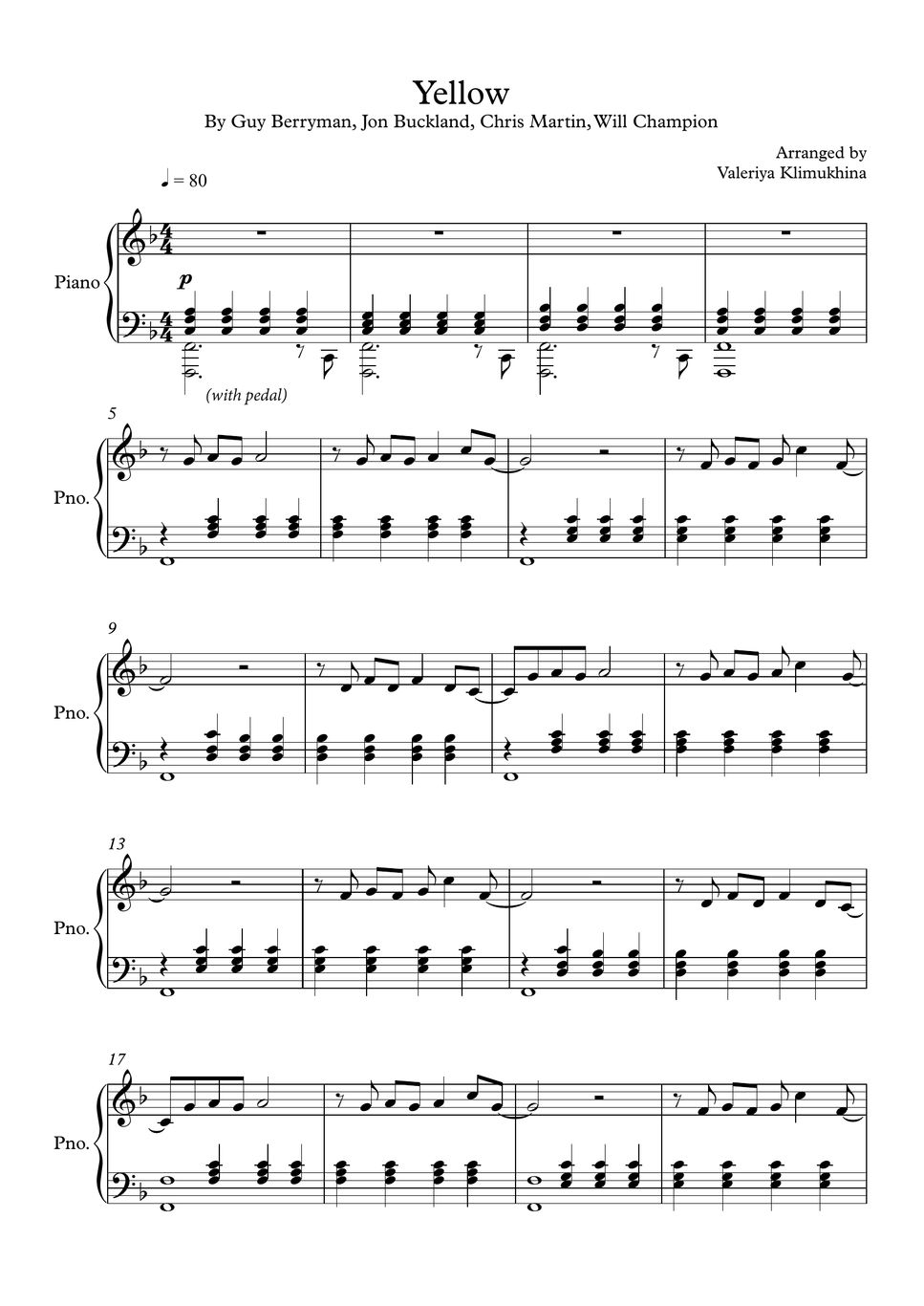 Coldplay - Yellow (for Piano Solo) نوتة