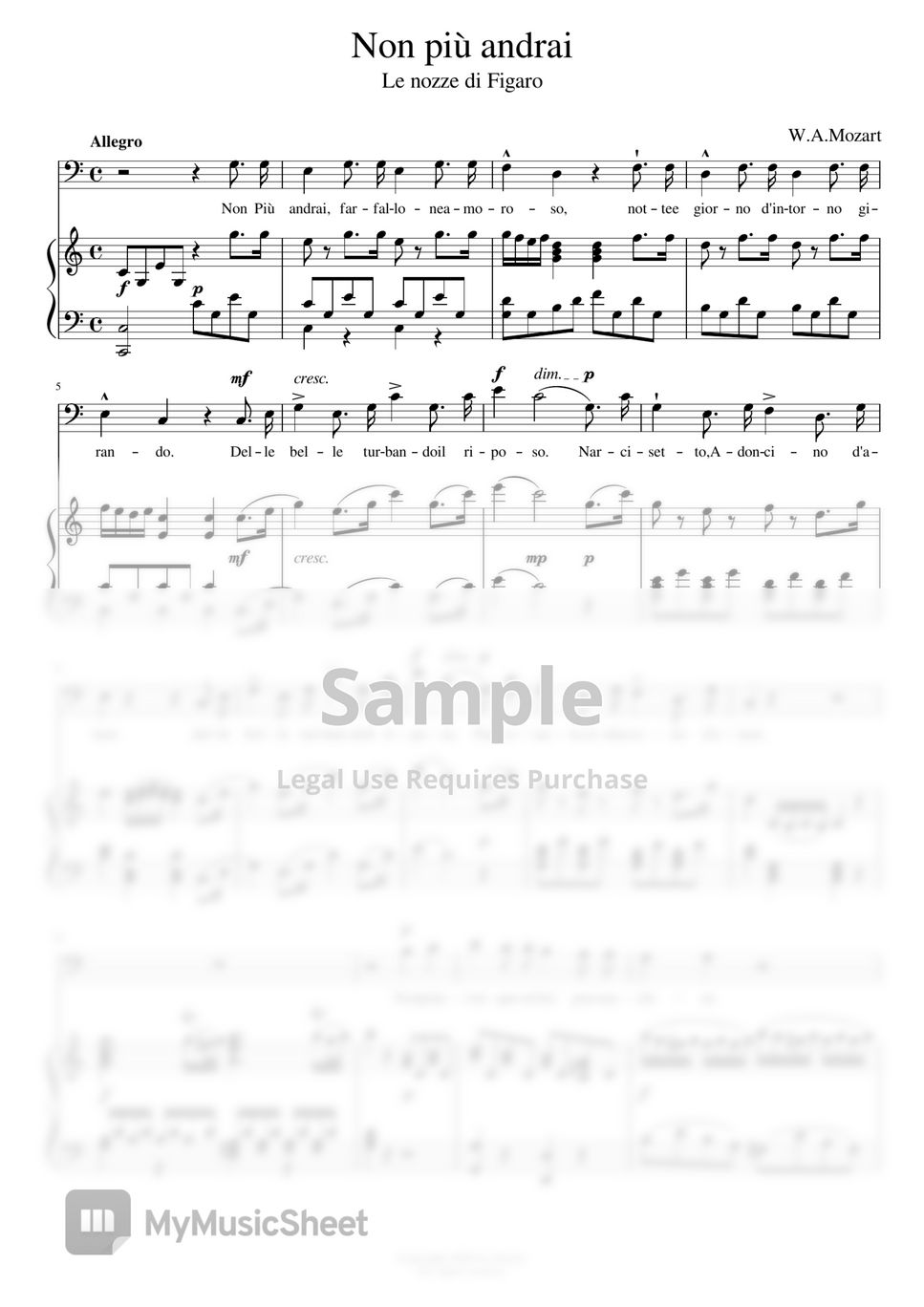 W.A.Mozart - Non piu andrai (Cmaj) 楽譜 by noten(노튼)