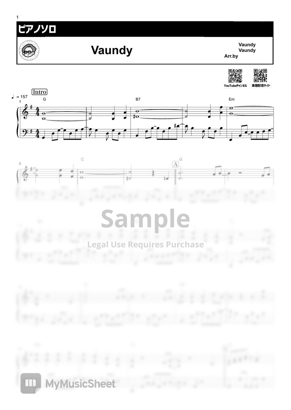 Vaundy - 踊り子(Odoriko) Sheet Music by THETA PIANO