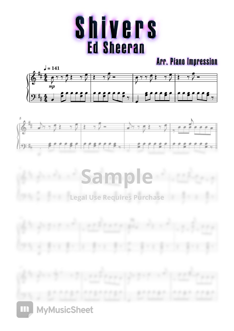 Ed Sheeran - Shivers Sheets by Piano Impression