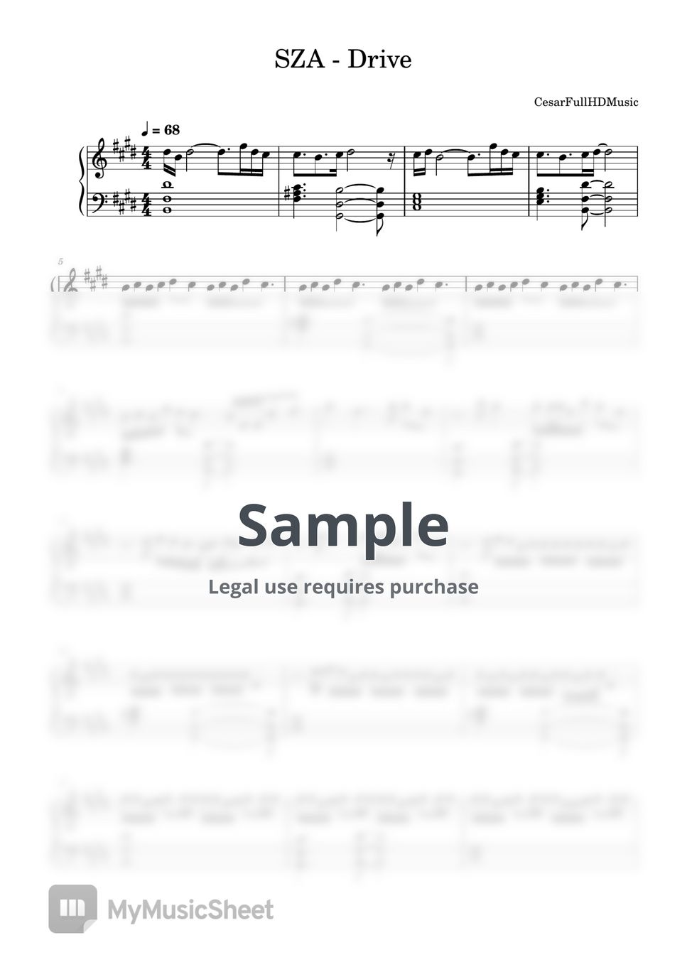 SZA - Drive Sheet Music