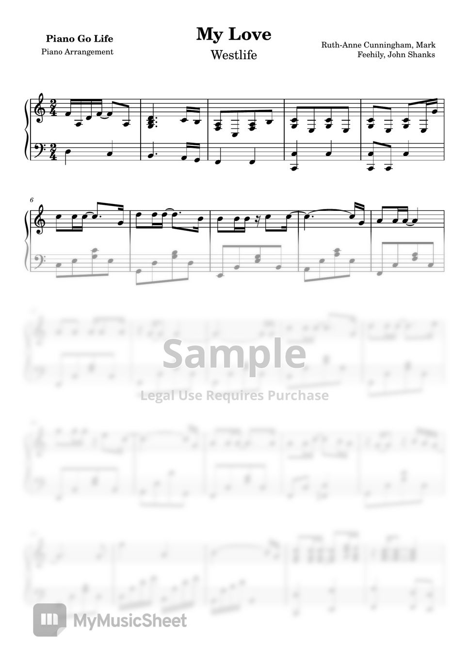 Westlife - My Love Sheets by Piano Go Life