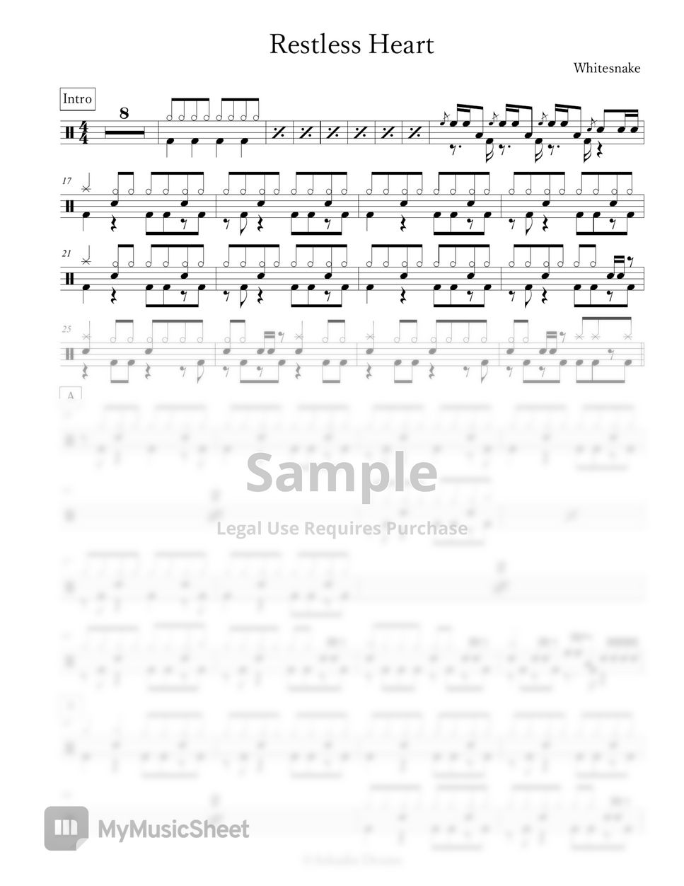 Whitesnake - Restless Heart Sheets by Arkadia Drums