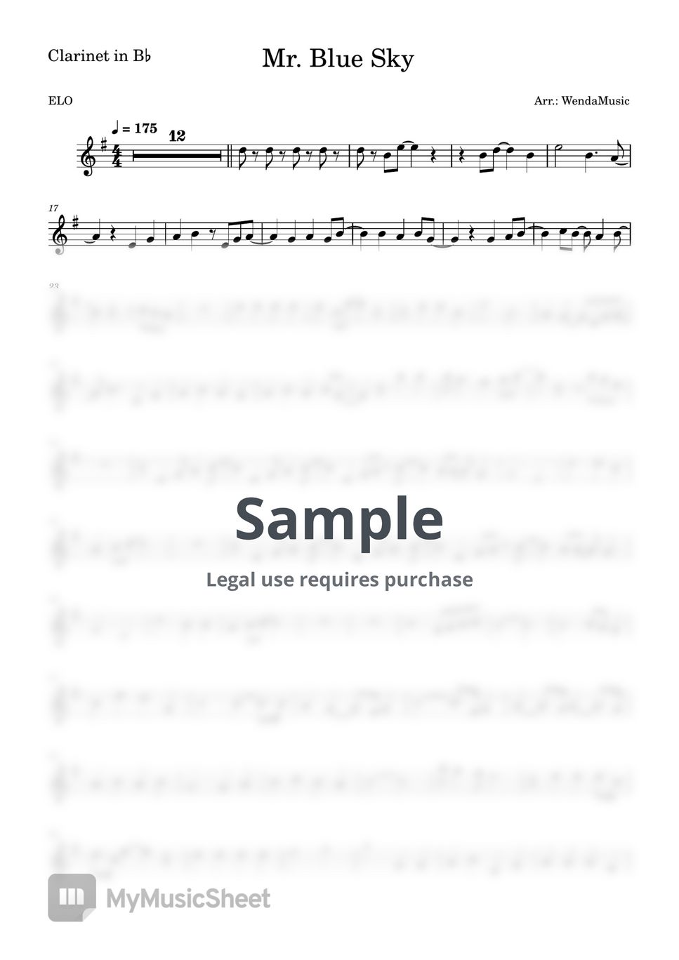 ELO - Mr. Blue Sky (Clarinet in Bb) Sheet Music PDF | WendaMusic | mymusic5