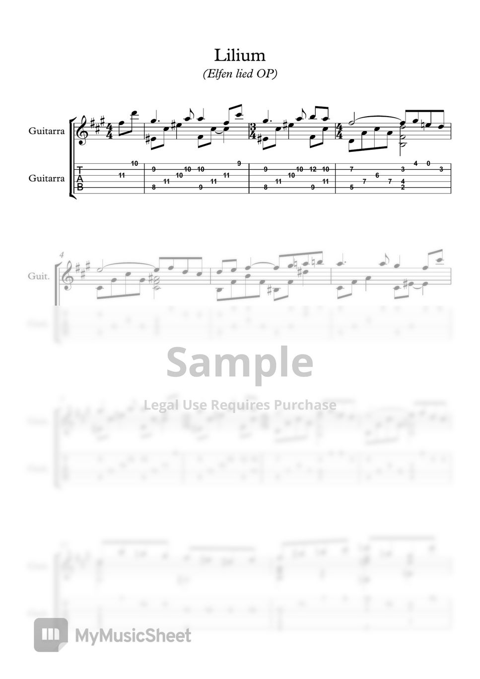 Moka - Lilium (Classical guitar/Guitar cover) TAB+1 Staff by Tuvi_guitar