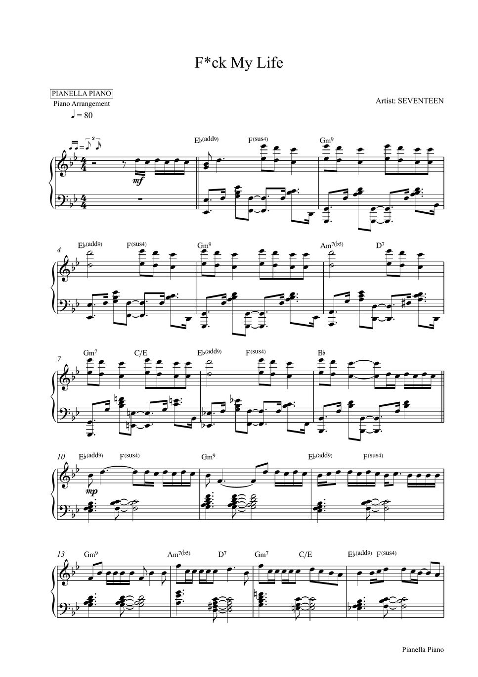 SEVENTEEN - F*ck My Life (Piano Sheet) Bản nhạc by Pianella Piano