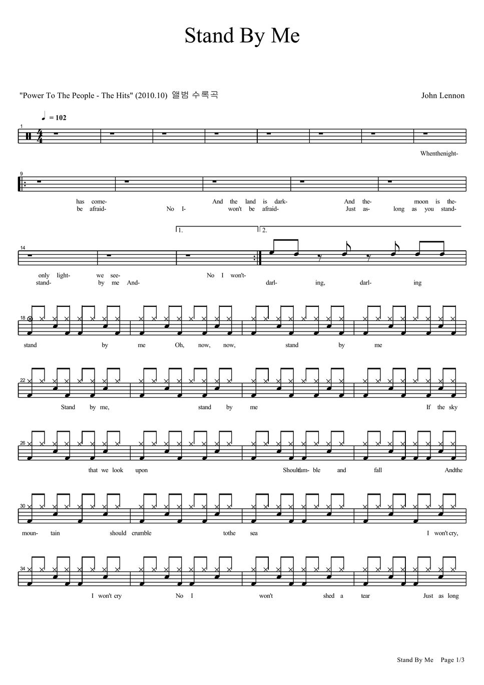 John Lennon - Stand By Me Sheet by COPYDRUM