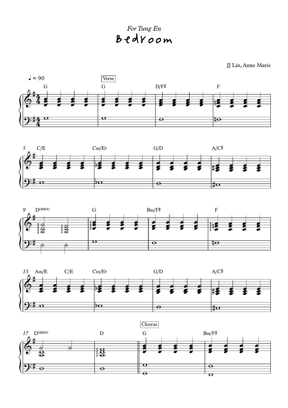 JJ Lin - Bedroom (Piano Accompaniment) Sheet by BitBit