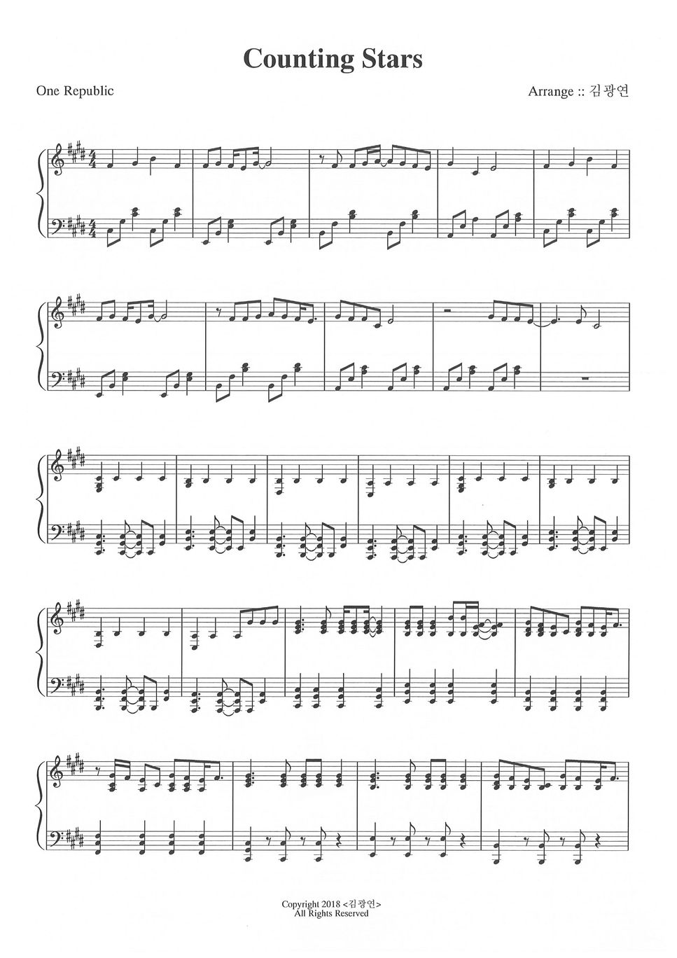 One Republic - Counting Stars Sheets