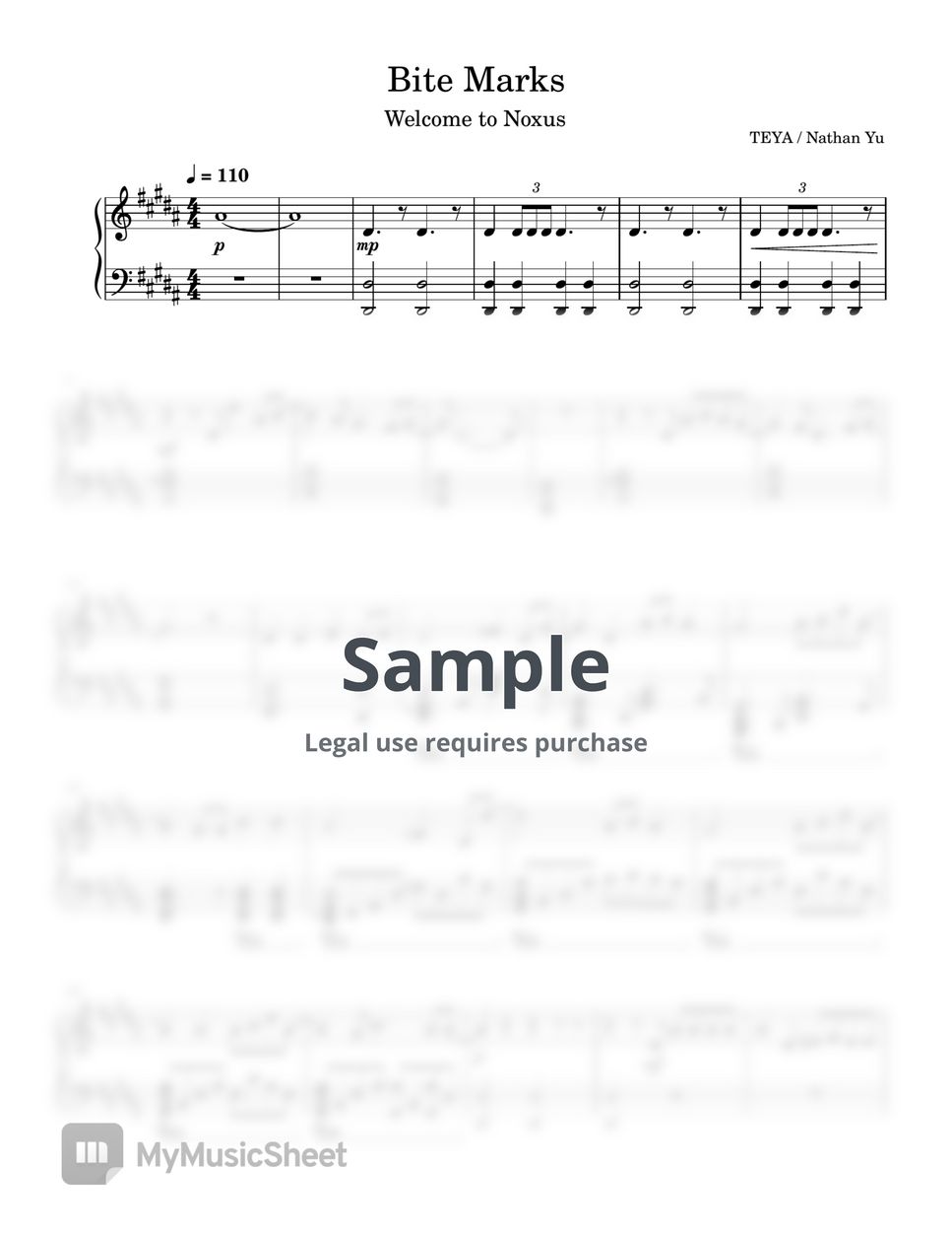 TEYA - League of Legends - Bite Marks ft. (TEYA) Sheet Music by Nathan Yu