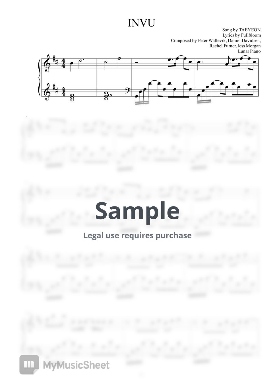 TAEYEON - INVU Sheet Music by Lunar Piano